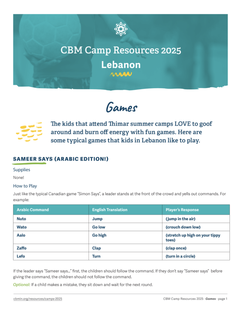 Camp Resources 2025 - CBM - Canadian Baptist Ministries